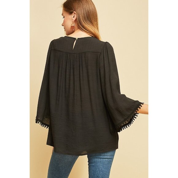 entro | Tops | Entro Crochet Lace Flare Sleeve Top Black | Poshmark